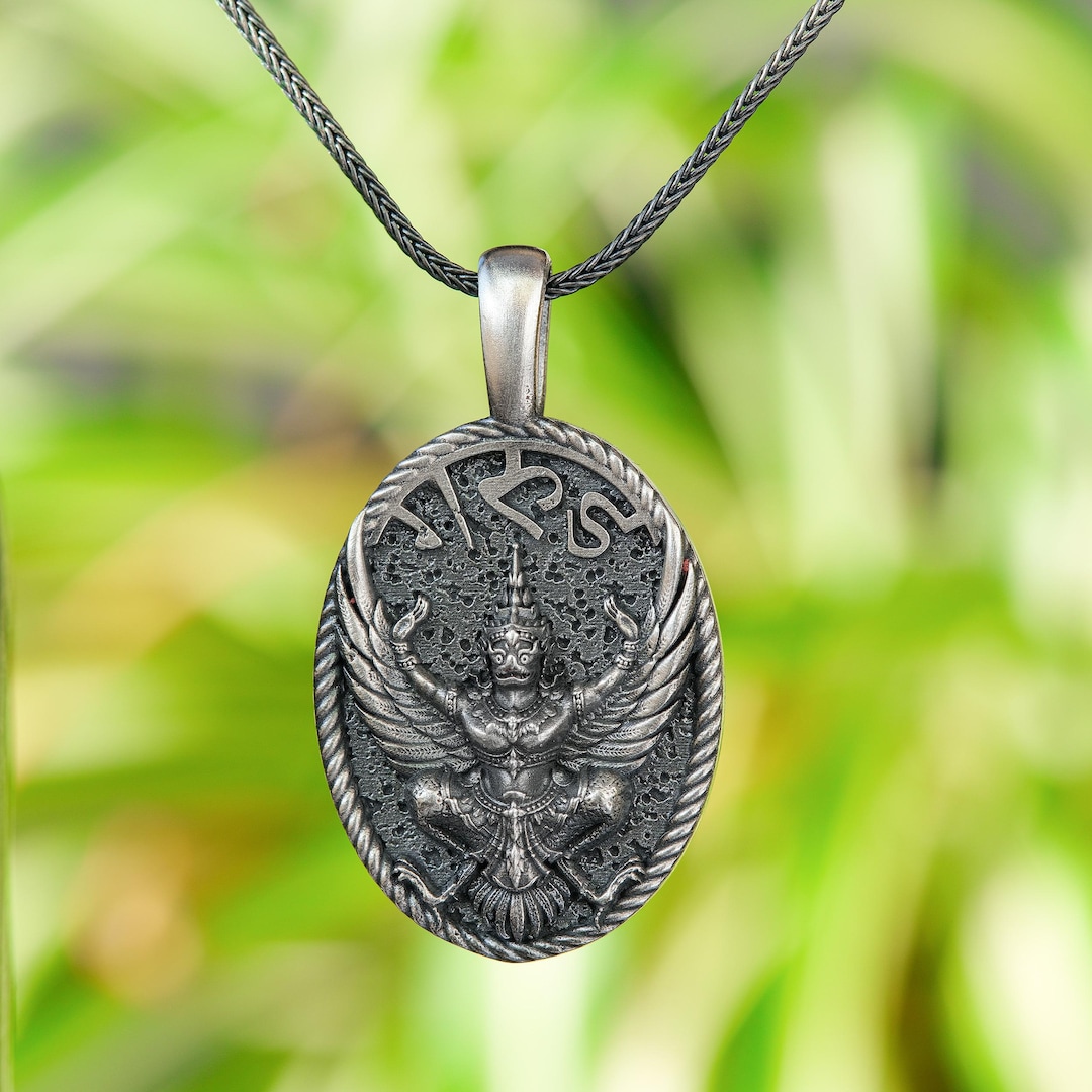 Silver Garuda Necklace, Hindu Buddhist Protection Jewelry Thai Amulet ...