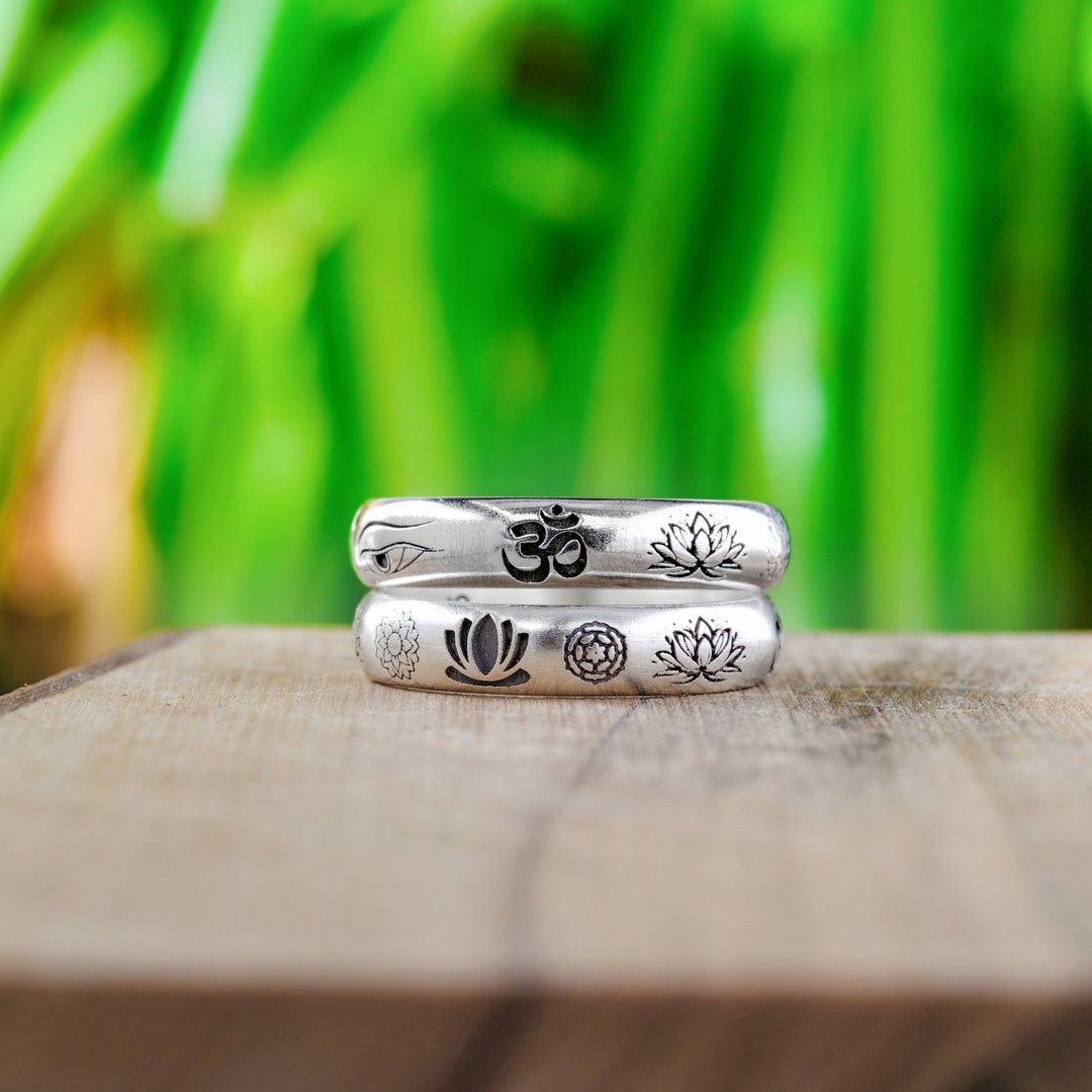 Engraved Lotus Silver Ring Cool Promise Rings for Mens Japanese ...