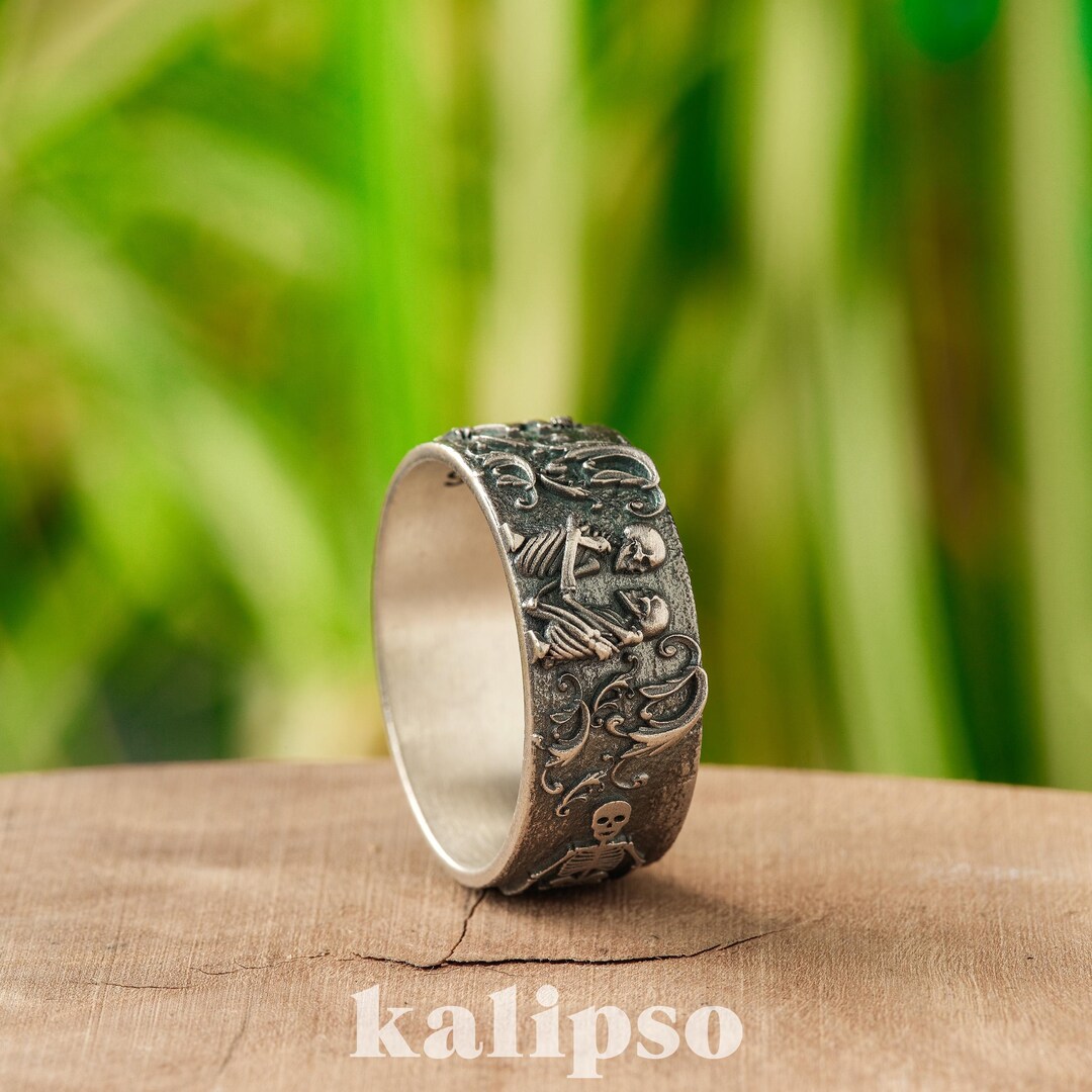 Skeleton Lovers Ring, Heart & Skeleton Silver Ring, Mens Gothic Heart ...