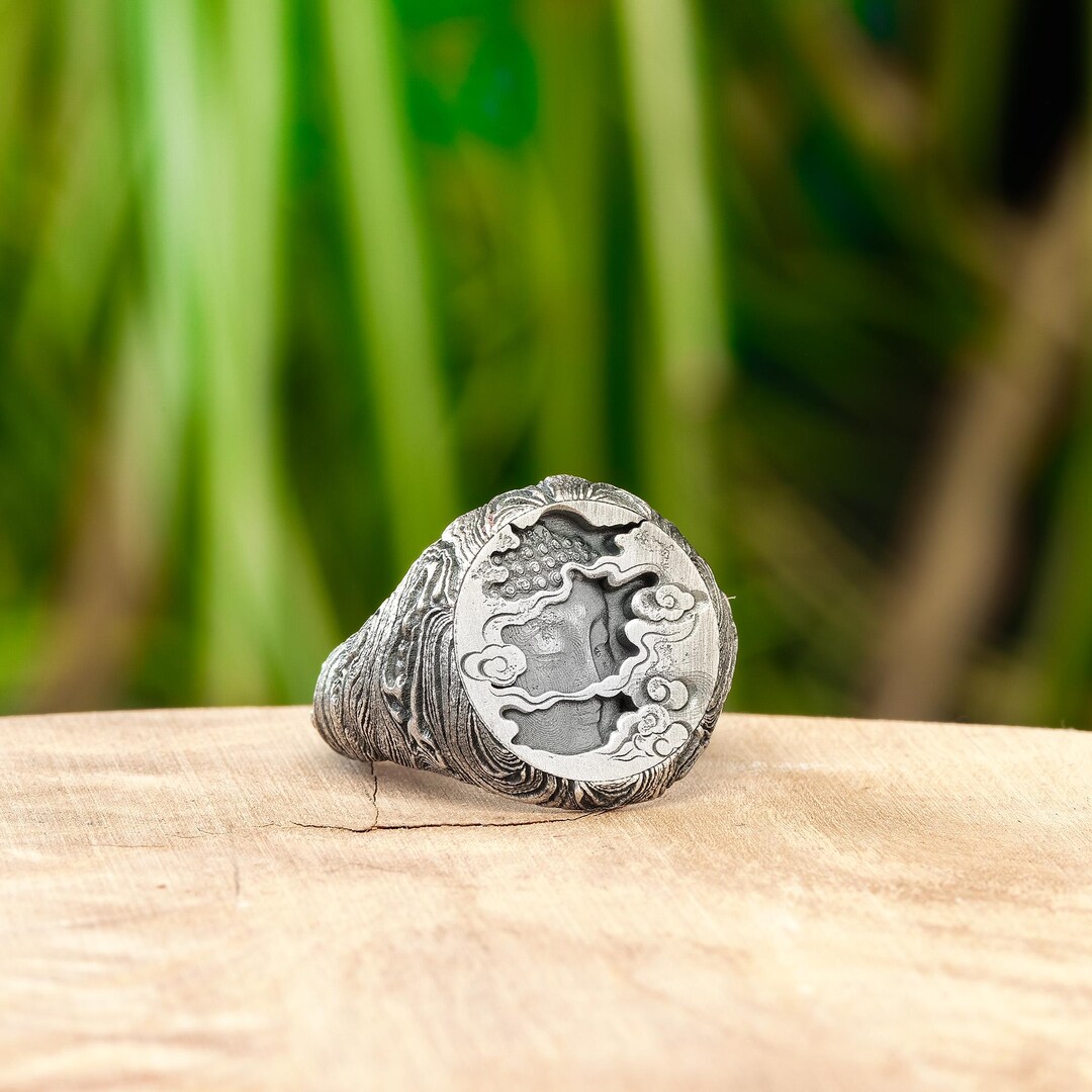 Silver Buddha Signet Ring, Mens Buddhist Pinky Ring, Sterling Zen ...