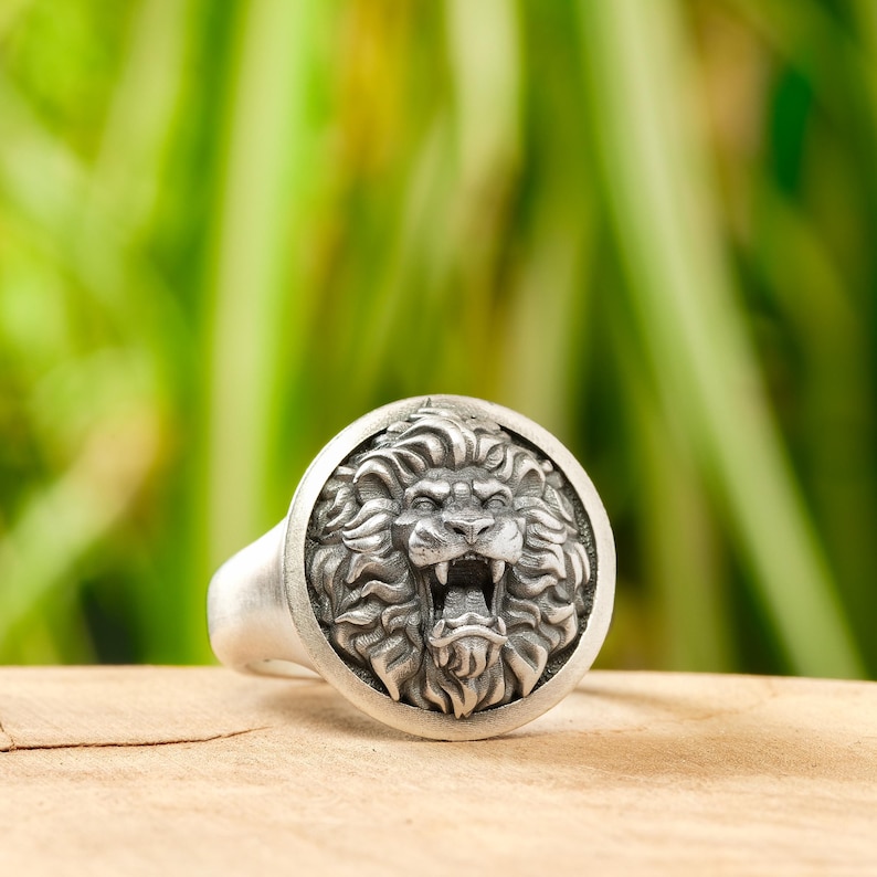 Oxidized Sterling Silver Lion Signet Ring – Handmade Animal Jewelry ...