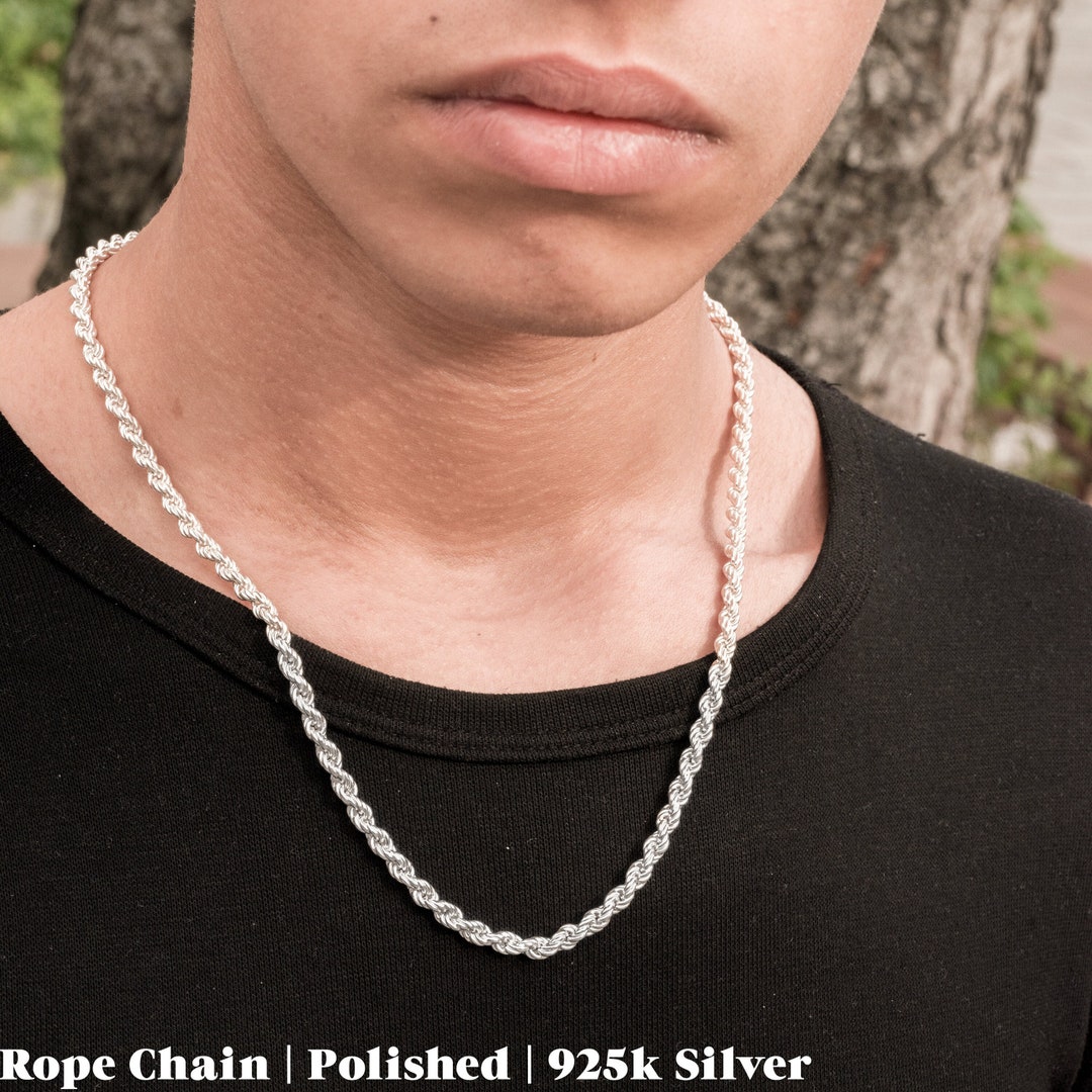 Silver Rope Chain Necklace for Mens Sterling Handmade Thick Rope Chain ...