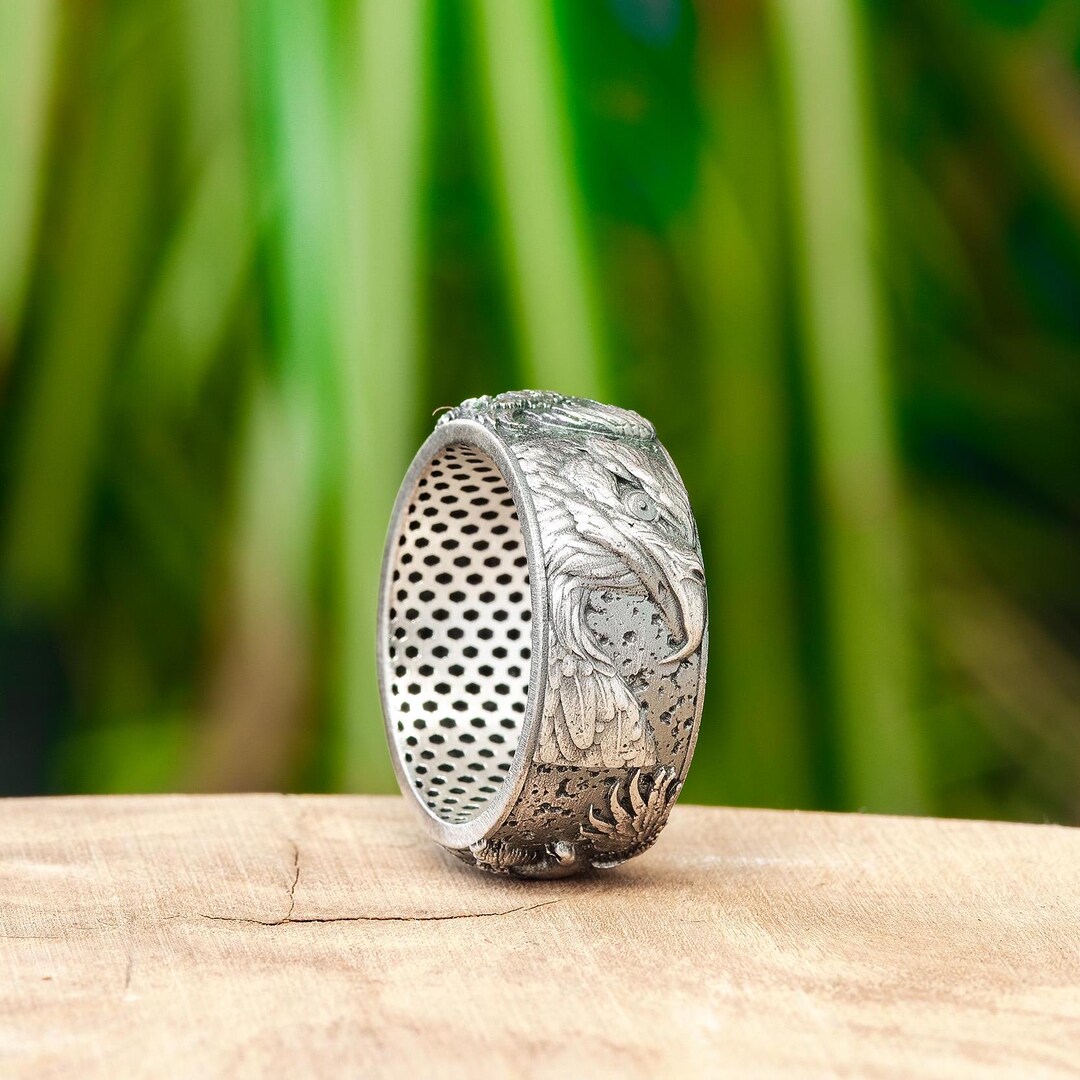 Winged Eagle Handmade Sterling Silver Men Band Ring American Bald Eagle ...