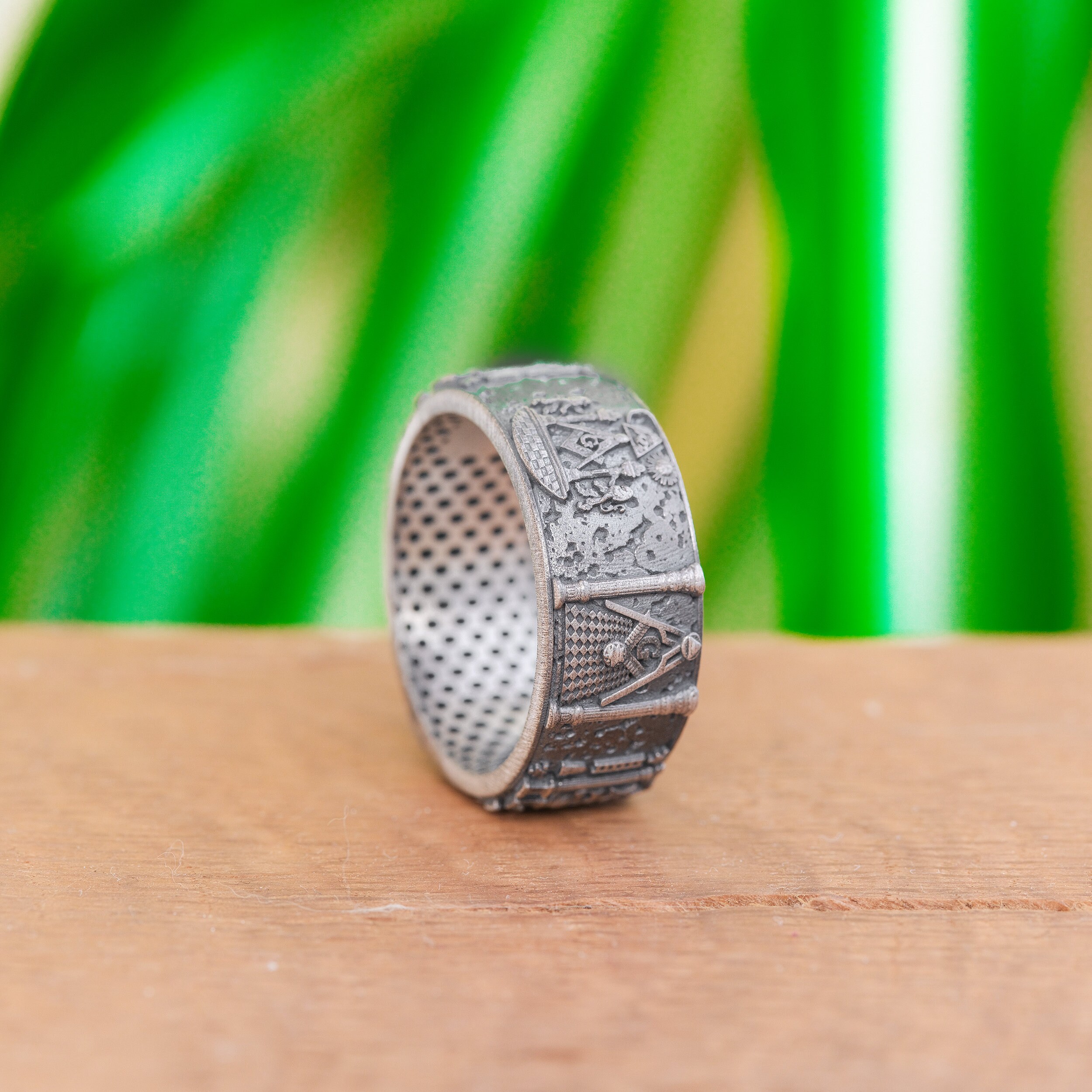 Masonic Rings for Men Silver Freemason Ring Unique Oxidized Mason Band ...