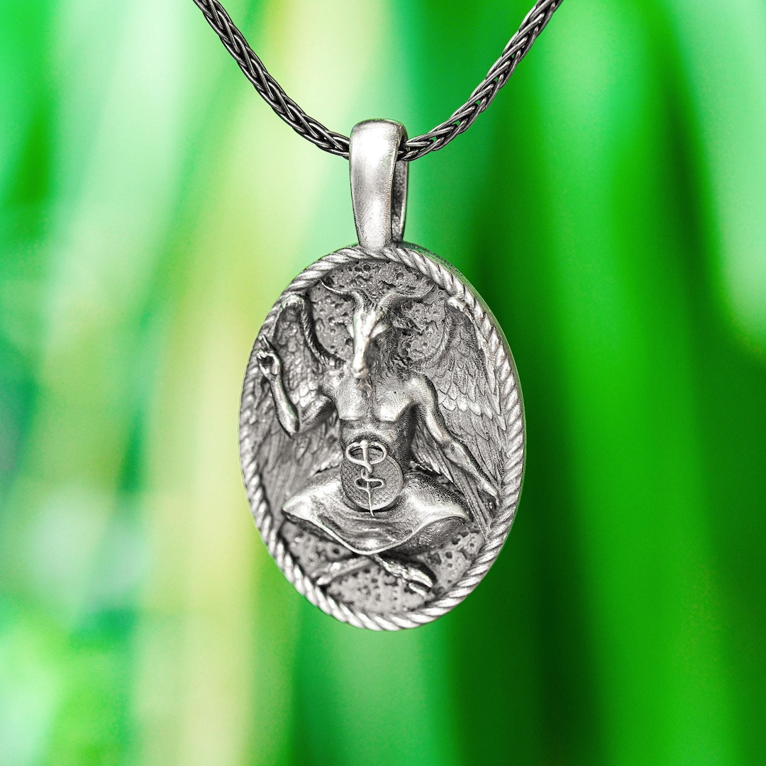 Silver Baphomet Pendant, Mens Lucifer Necklace, Gothic Satanic Charm ...