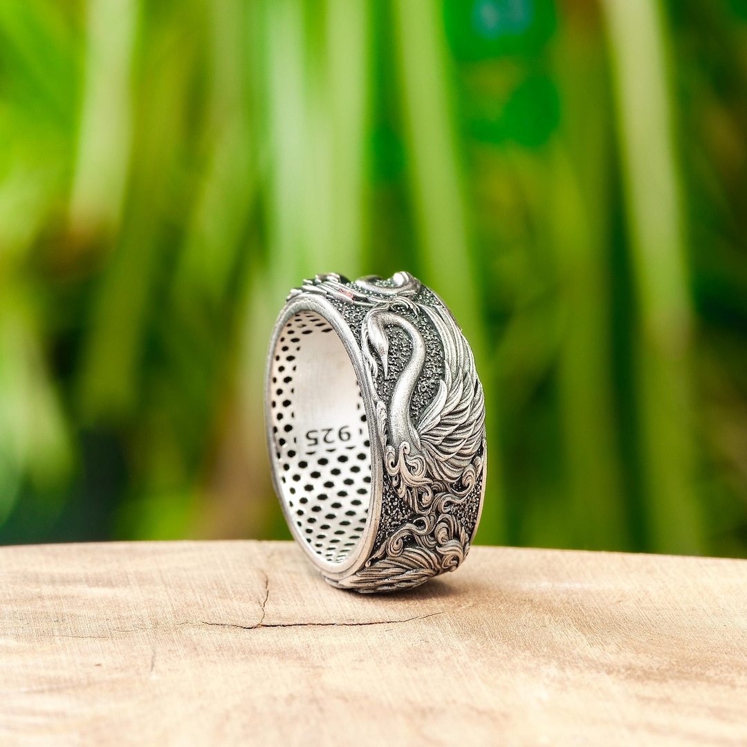Silver Swan Rings for Womens and Mens Romantic Bird Jewelry Swan ...