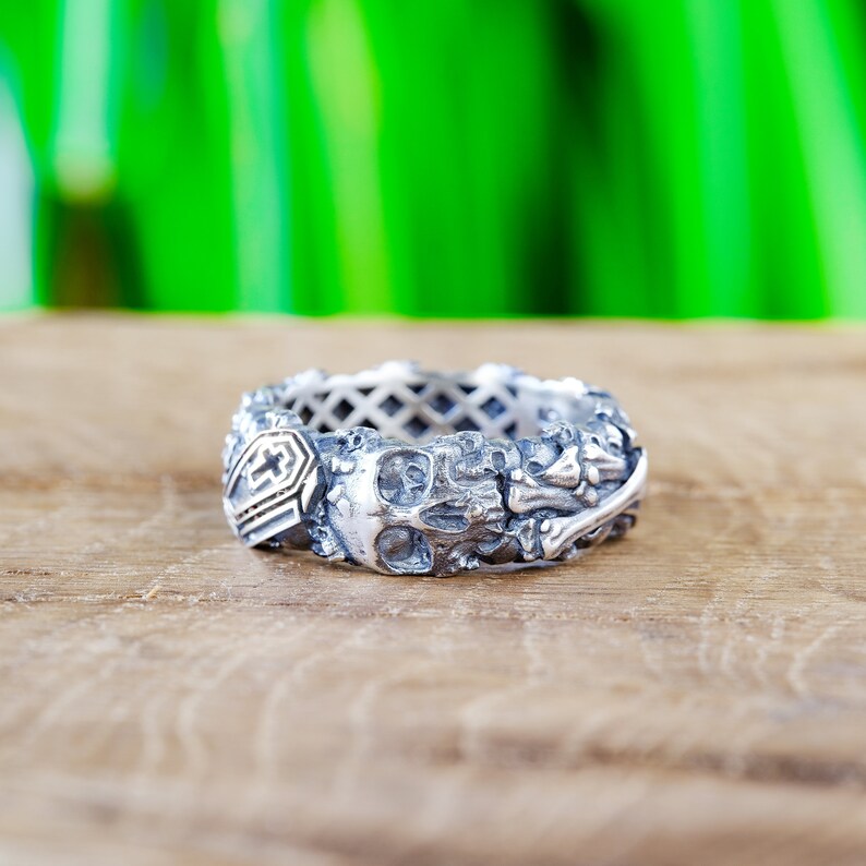 Sterling Silver Skull Ring, Catacombs Coffin Band, Handmade Jewelry - Etsy