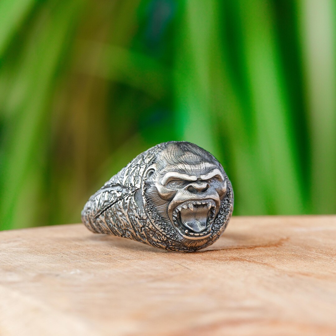 Gorilla Signet Ring - Sterling Silver Animal Ring for Mens Gothic Ring ...