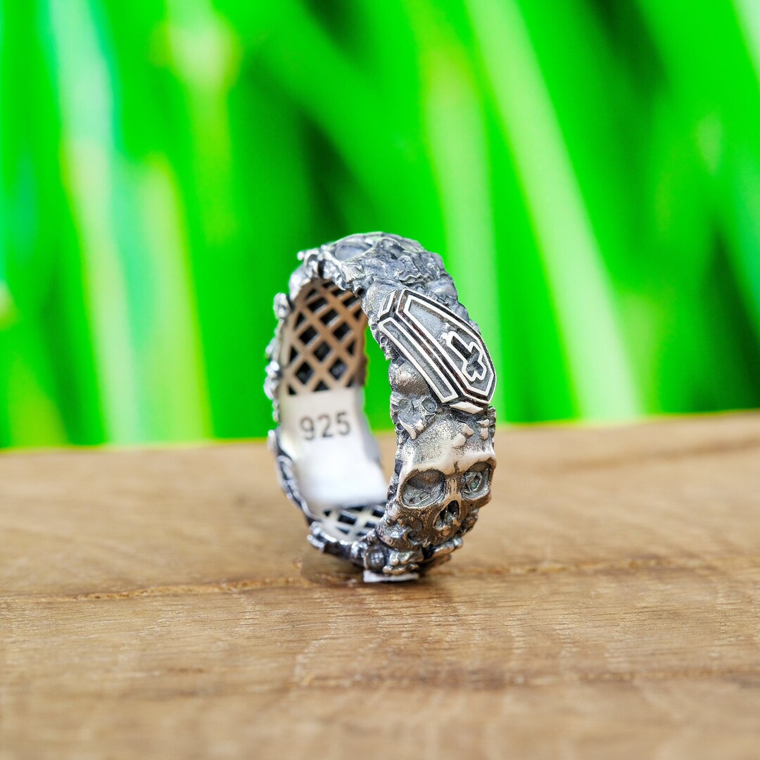 Sterling Silver Skull Ring, Catacombs Coffin Band, Handmade Jewelry - Etsy
