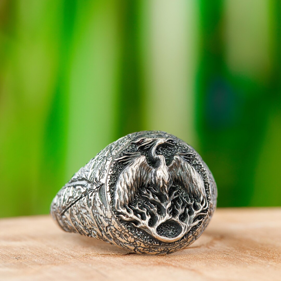 Phoenix Signet Ring - Sterling Silver Fantasy Ring for Mens Gothic Ring ...