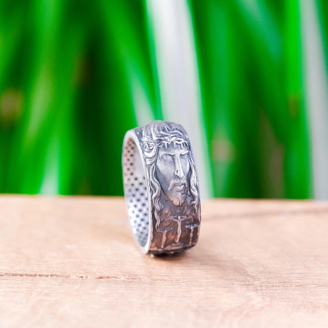 Mens Jesus Angels Ring Crucifix Cross Rings for Man Christian Catholic ...