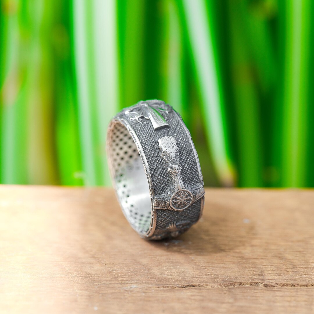 Silver Viking Ring, Mens Mjolnir Ring Sterling Thor's Hammer Band Odin ...