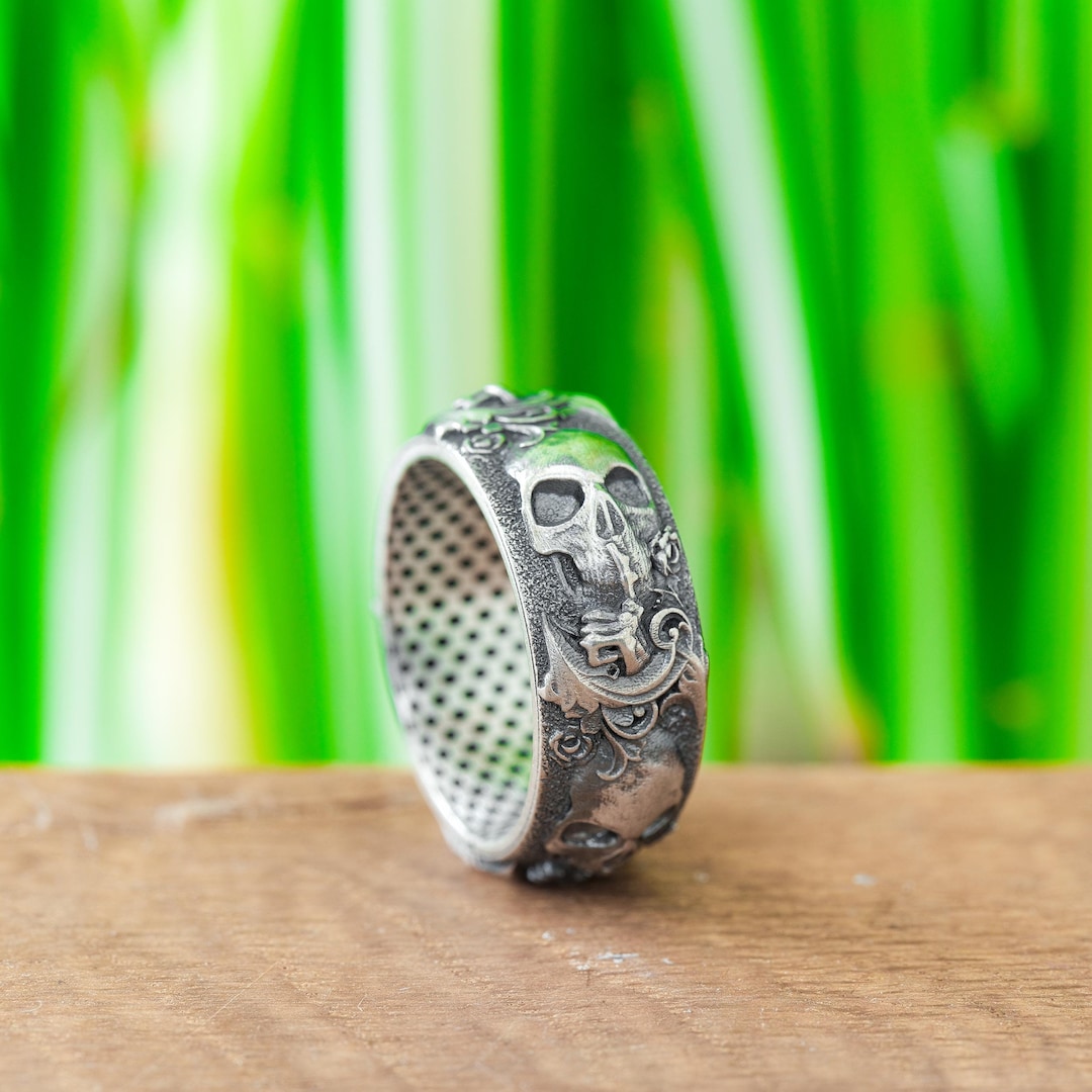 Sterling Silver Skull Ring, Gothic Skeleton Band, Gift for Him - Etsy