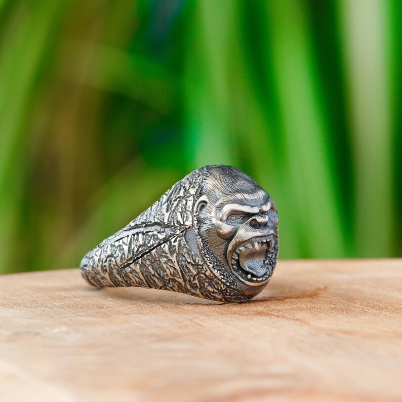 Gorilla Signet Ring - Sterling Silver Animal Ring for Mens Gothic Ring ...