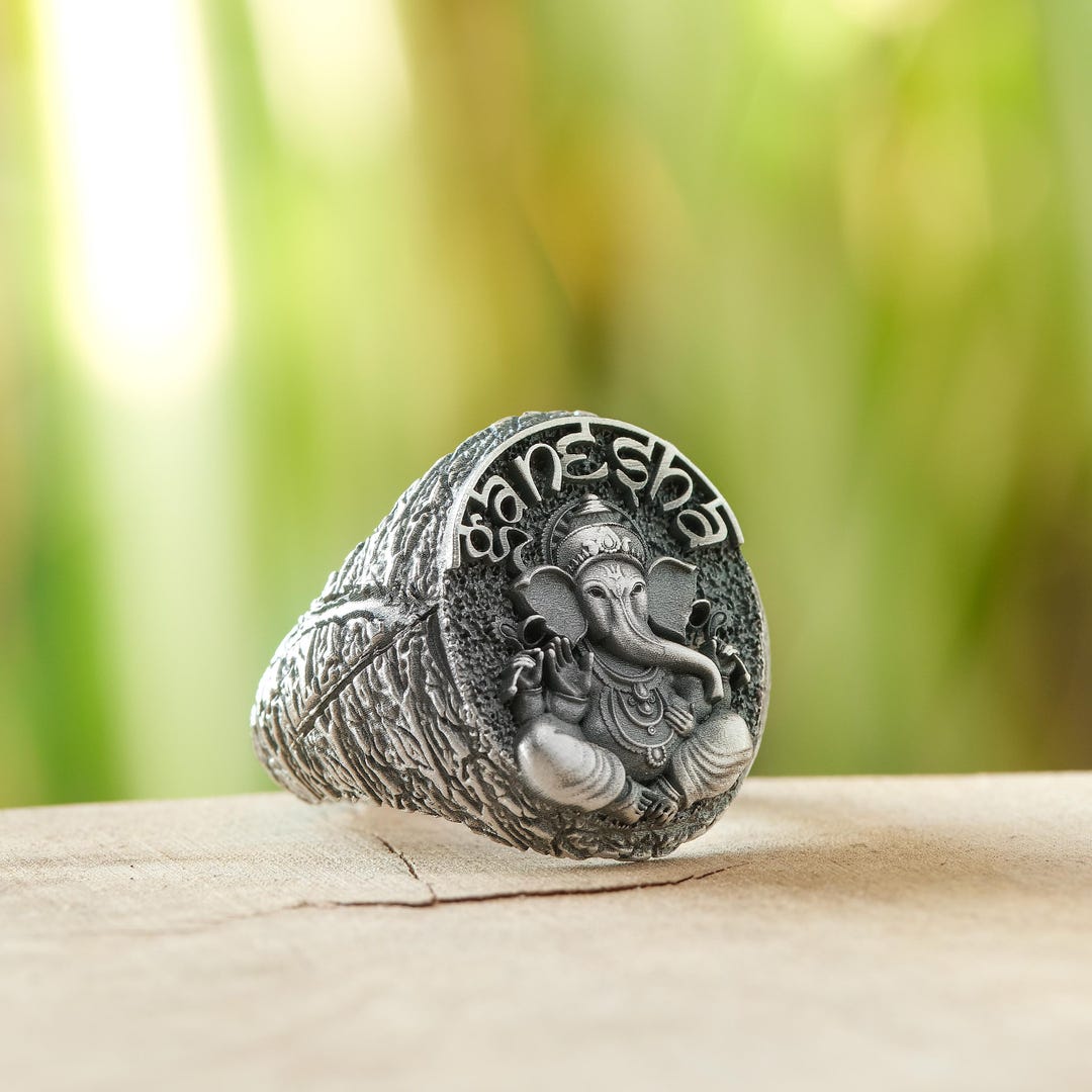 Ganesha Signet Ring, Silver Indian Gods Rings, Sterling Men Hindu Pinky ...