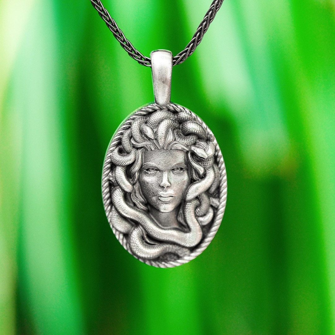 Greek Mythology Necklace, Silver Medusa Pendant, Sterling Gorgon ...