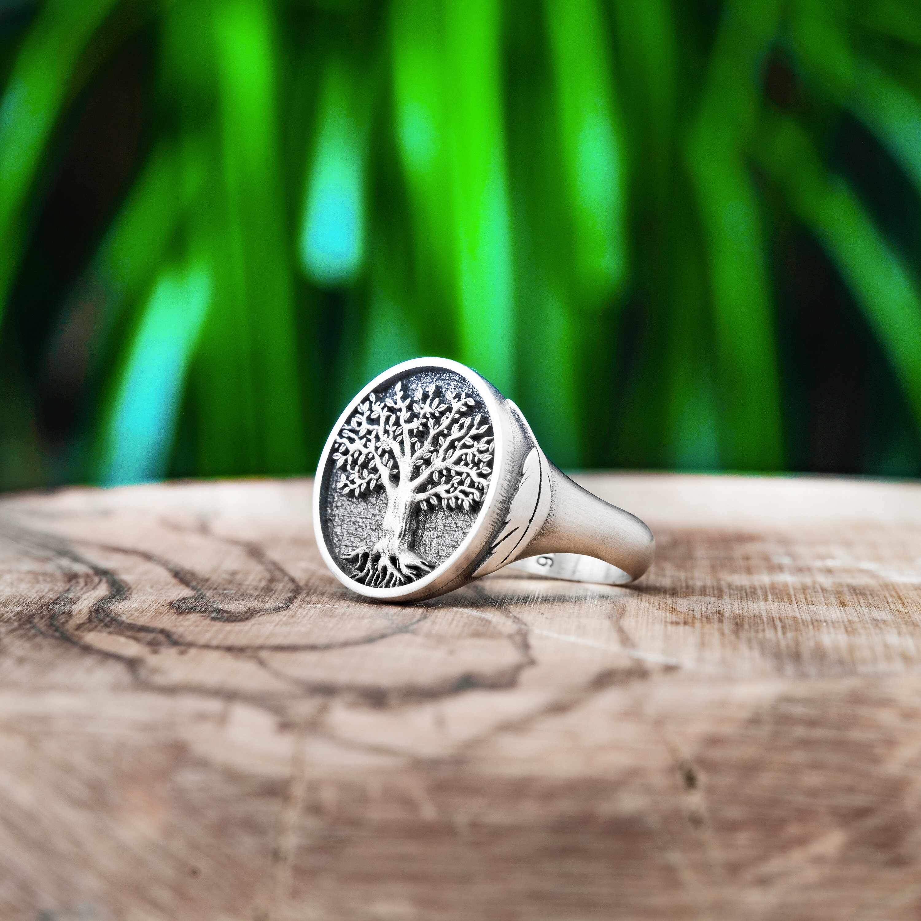 Olive Tree of Life Ring Mens Yggdrasil Signet Ring Handmade Family Tree ...