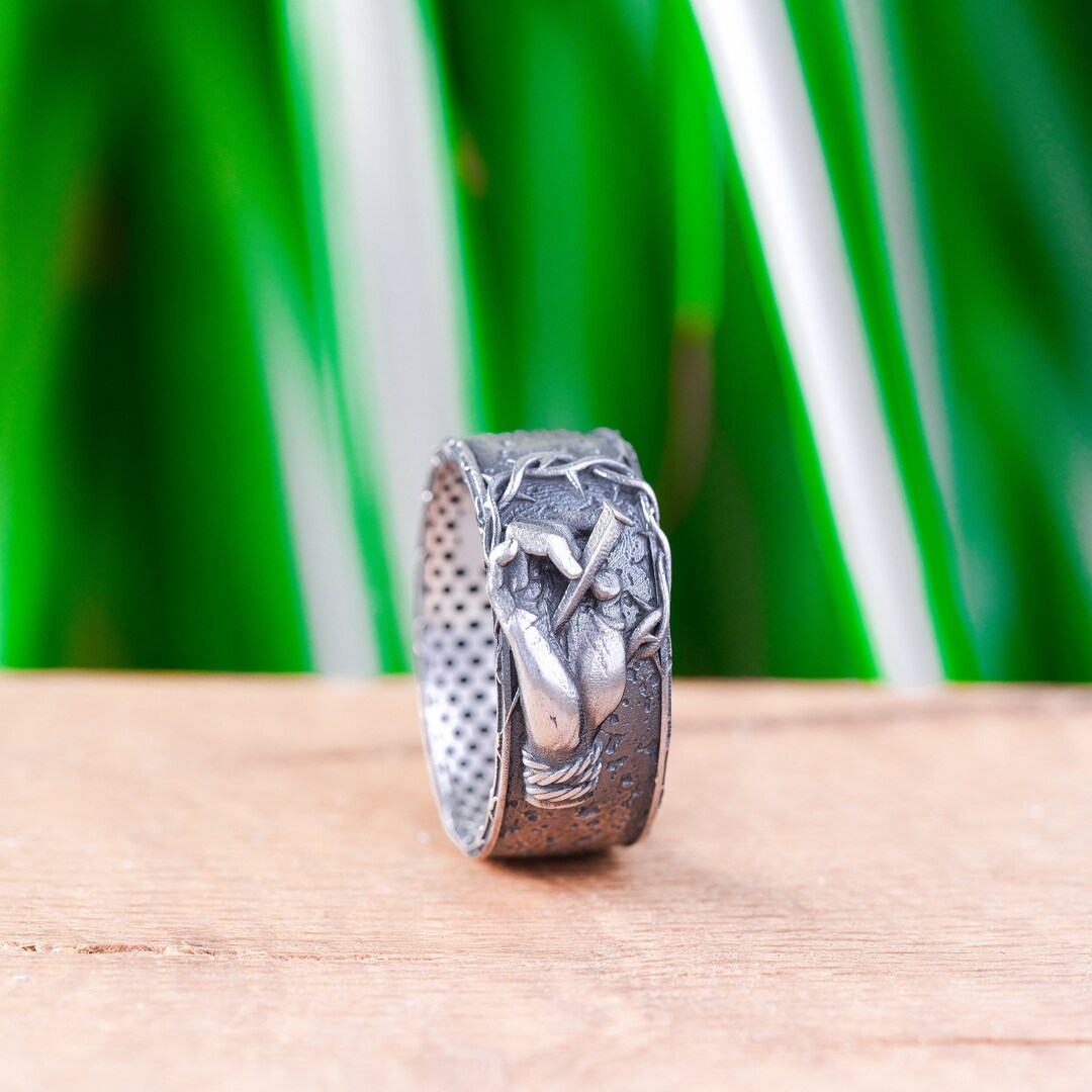 Hand of Jesus Ring Mens Christian Ring Catholic Rings for Man Sterling ...