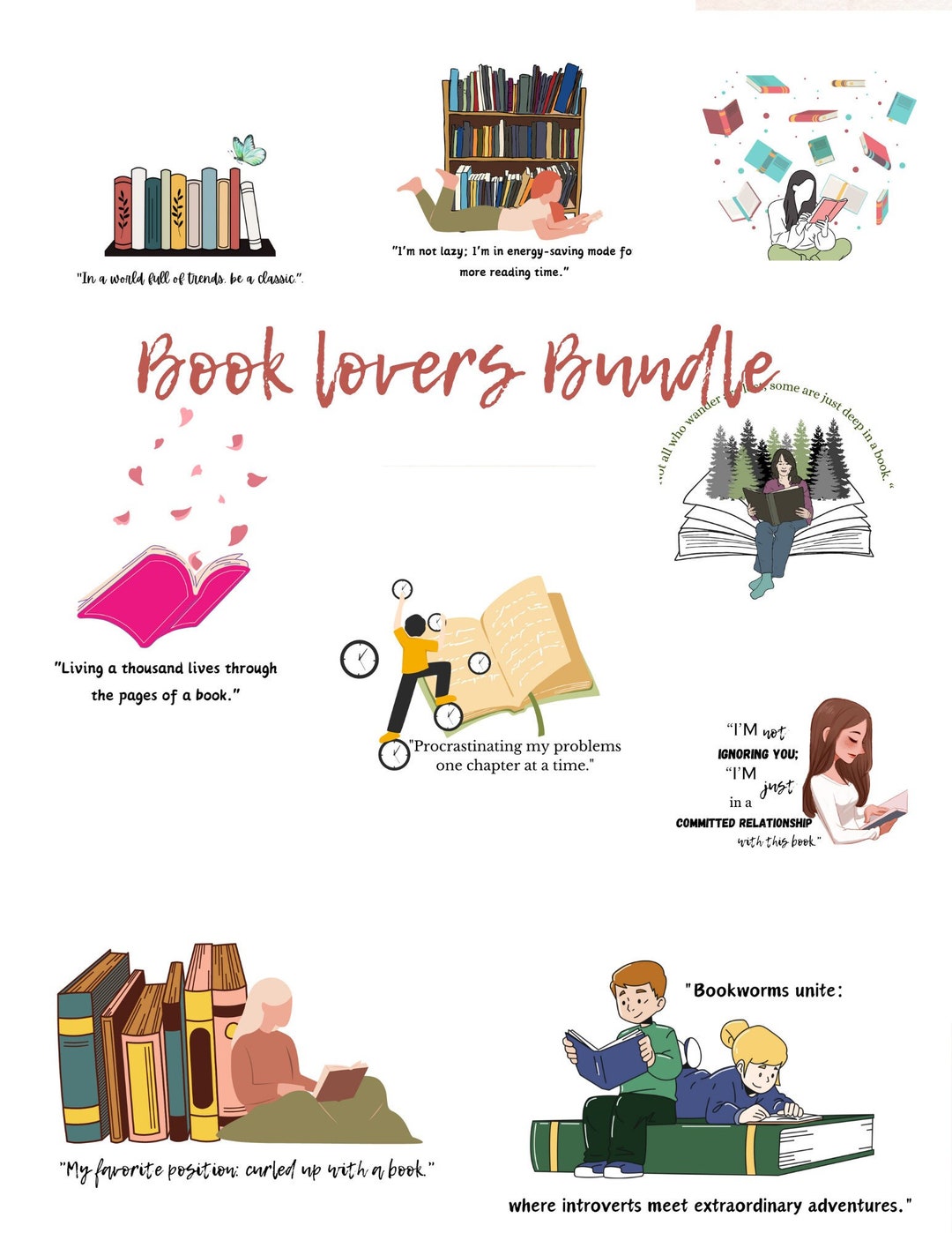 Printable Bundle Bookworm, Book Lovers Design With Quotes for Tshirt ...