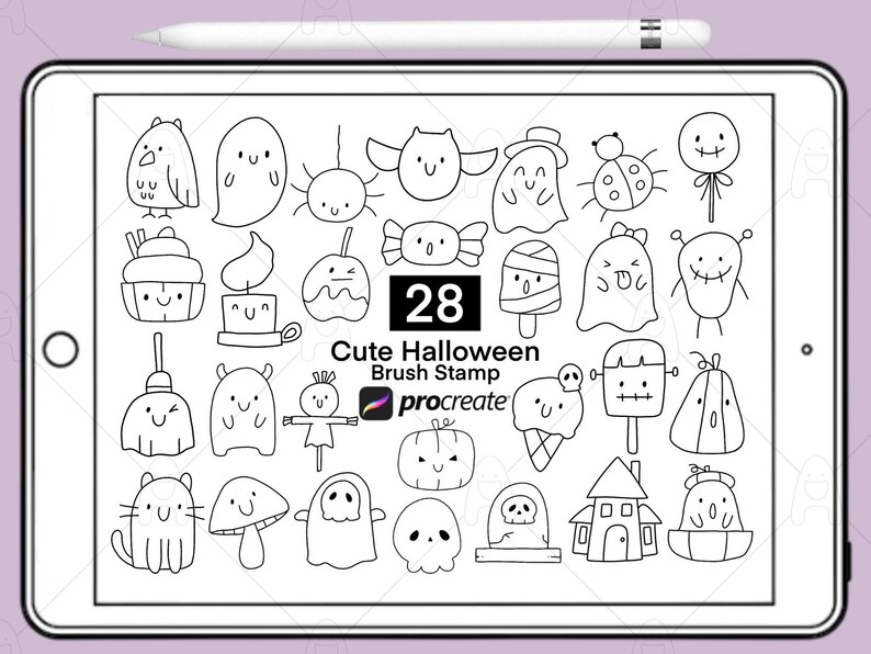 Procreate Doodle Stamp Brushes, Cute Halloween Procreate Stamp Brushes ...