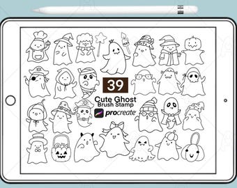 Procreate Doodle Stamp Brushes, Cute Skeleton Halloween Procreate Stamp ...