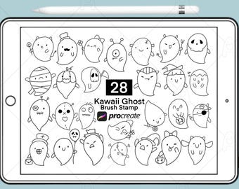 Procreate Doodle Stamp Brushes, Cute Skeleton Halloween Procreate Stamp ...