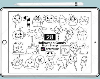 Procreate Doodle Stamp Brushes, Cute Skeleton | Halloween Procreate ...