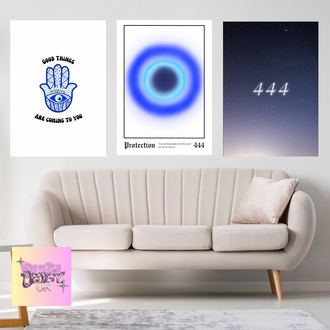 Evil Eye Angel Numbers 444 Protection Set of 3 Wall Art Poster Digital ...