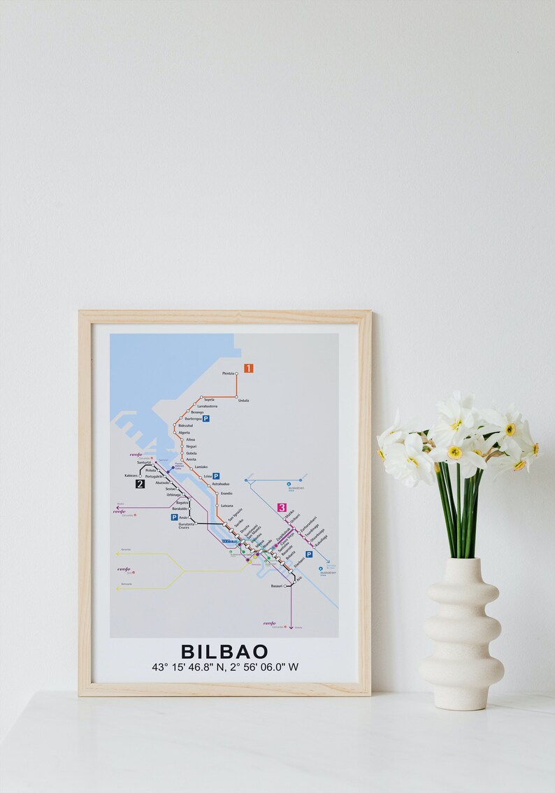 Bilbao Metro Map, Spain / Immediate Download / Printable Poster / Urban ...
