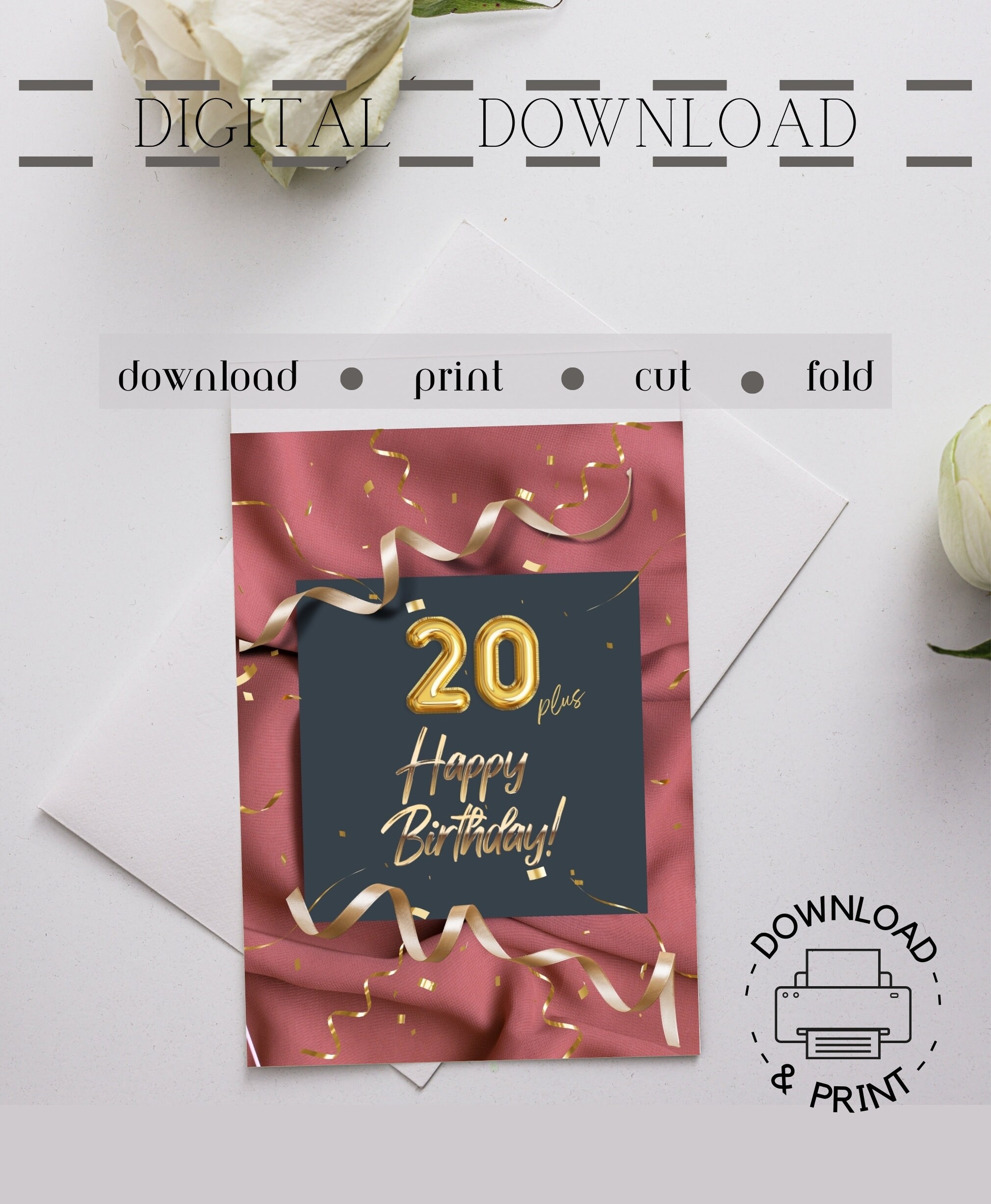Printable Birthday Card With Dark Pink Gold Card Design, Greeting Cards ...