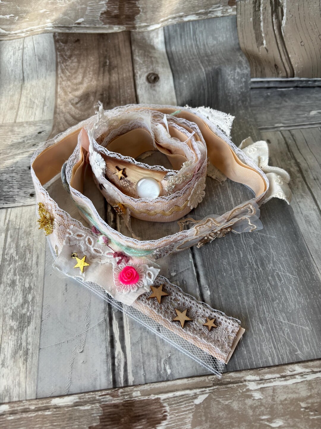 Handmade Snippet Roll Fabric Ribbon Bows Strip Junk Journal Lace Kit ...