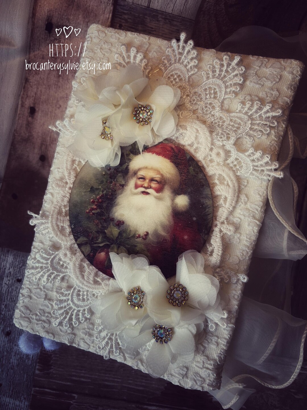 Holiday Keepsake Refillable Journal: Gift for Her Handmade Fabric Lace ...