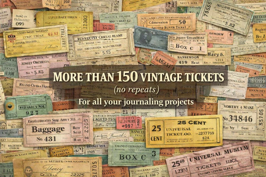 Digital Kit More Then 150 Vintage Tickets Small and Big for Journaling ...