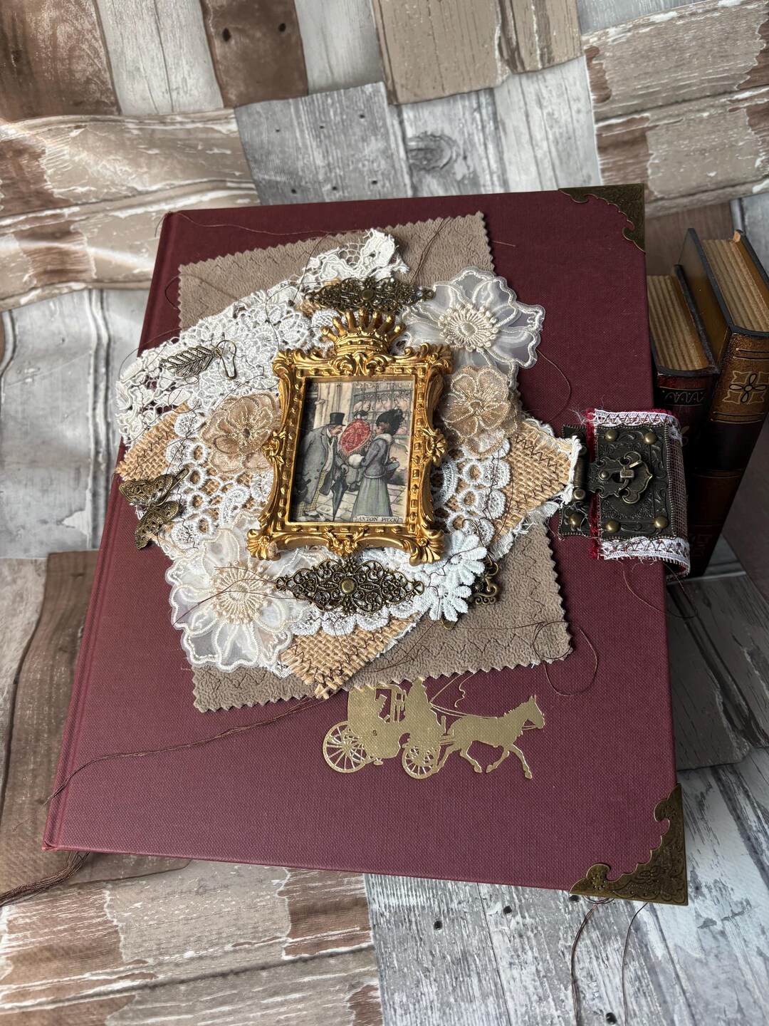 Altered Book Handmade Journal Junk Large Hardcover A4 Anton Pieck Embellished Lace Old Times ...