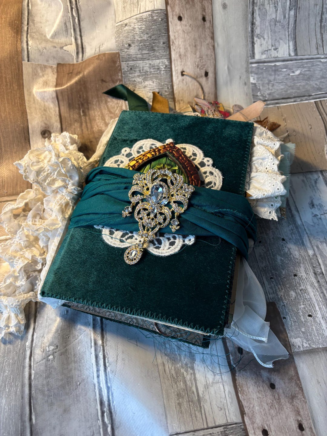 Handmade Junk Journal Notebook Illustrated Vintage Green Chunky Nature ...