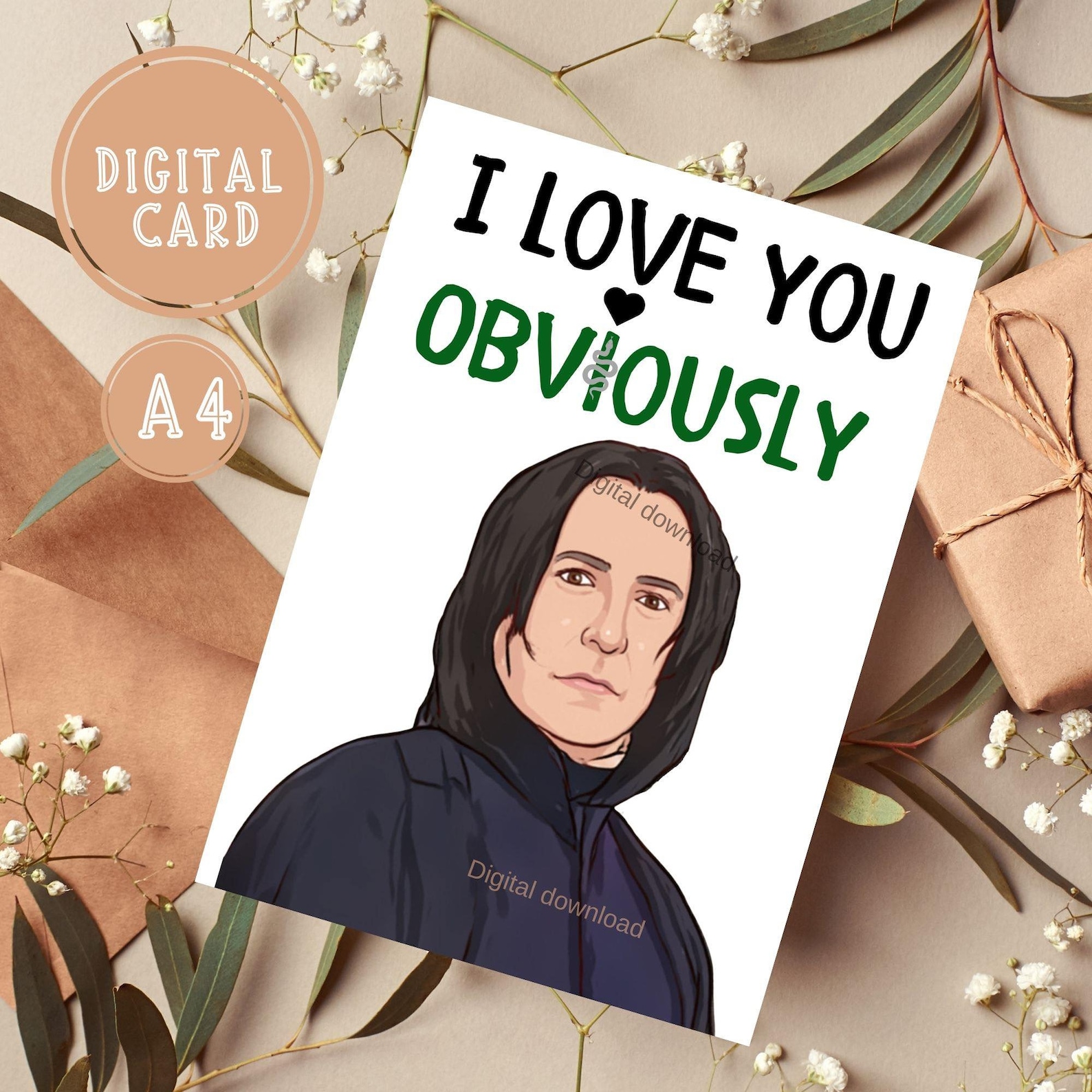 I Love You Obviously Snape Funny Valentine Card Printable Magical Gift ...