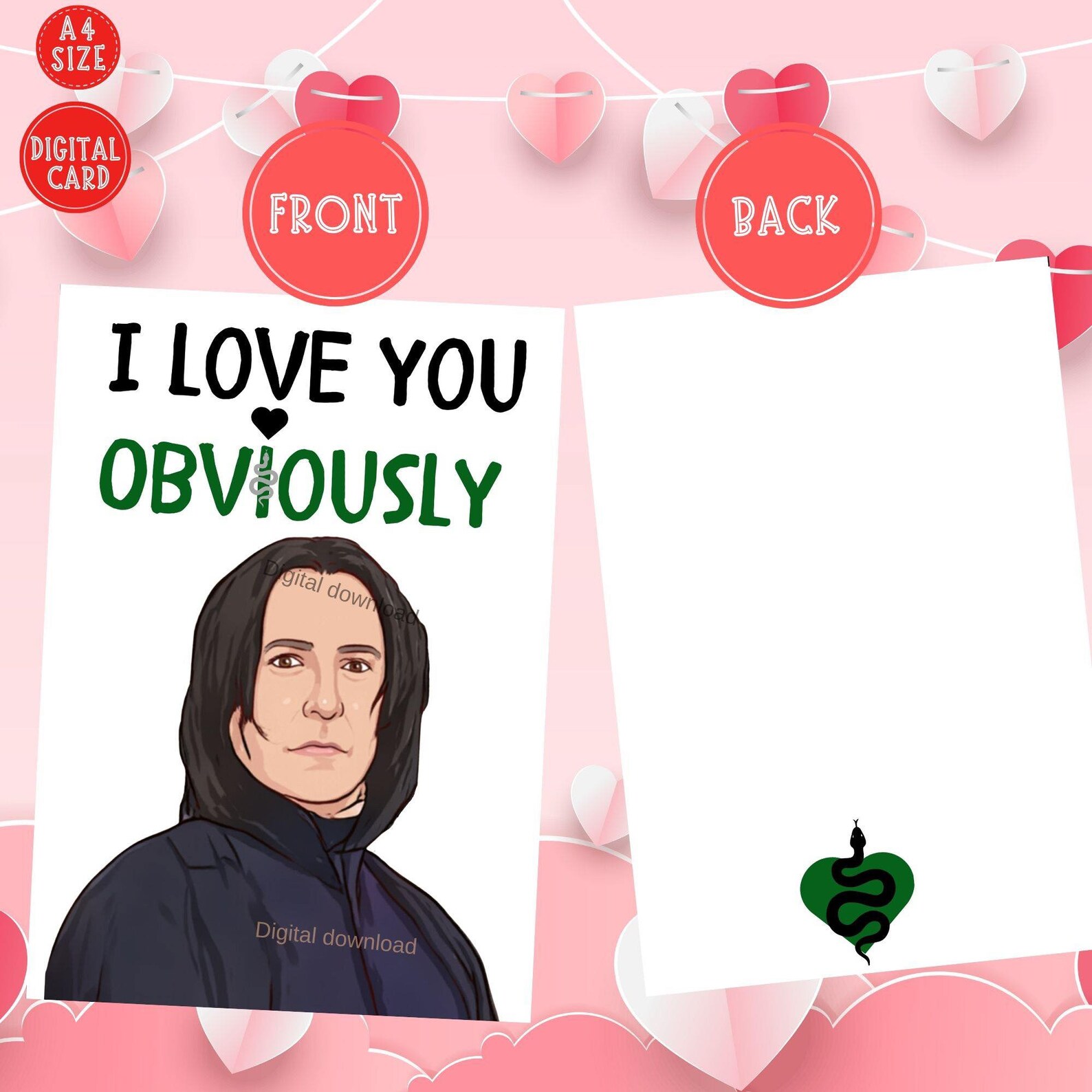 I Love You Obviously Snape Funny Valentine Card Printable Magical Gift Wizard School Witchcraft ...
