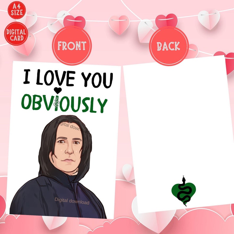 I Love You Obviously Snape Funny Valentine Card Printable Magical Gift ...