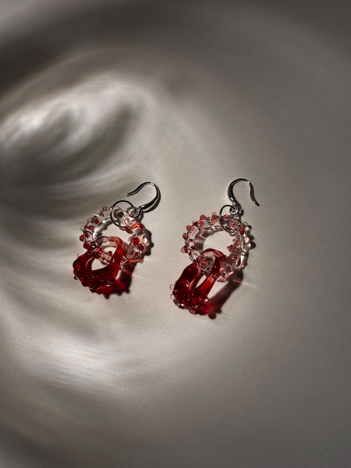 Handcrafted Red Borosilicate Glass Earrings: Silver Chainlink Charms - Etsy