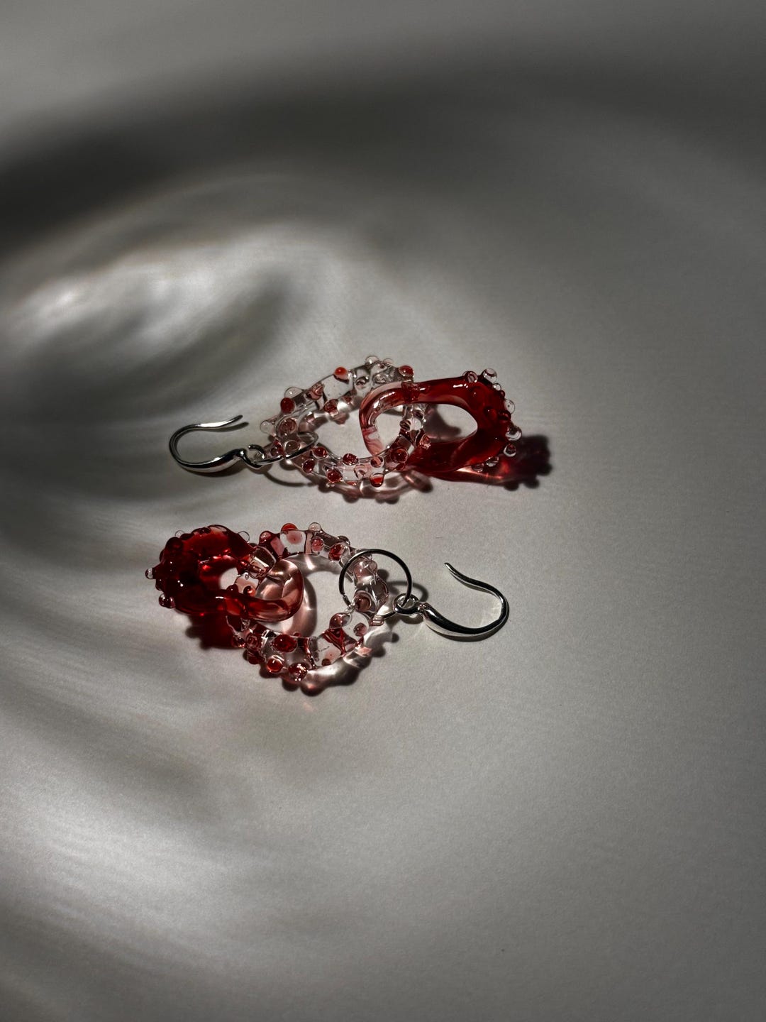 Handcrafted Red Borosilicate Glass Earrings: Silver Chainlink Charms - Etsy