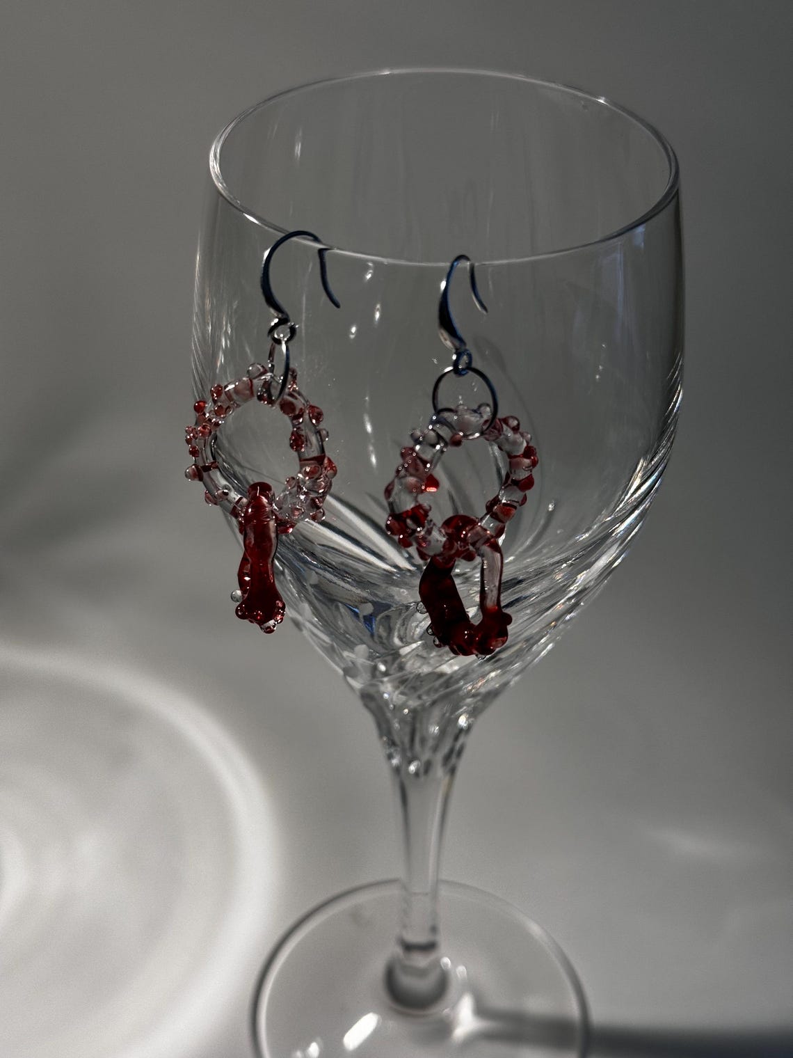 Handcrafted Red Borosilicate Glass Earrings: Silver Chainlink Charms - Etsy