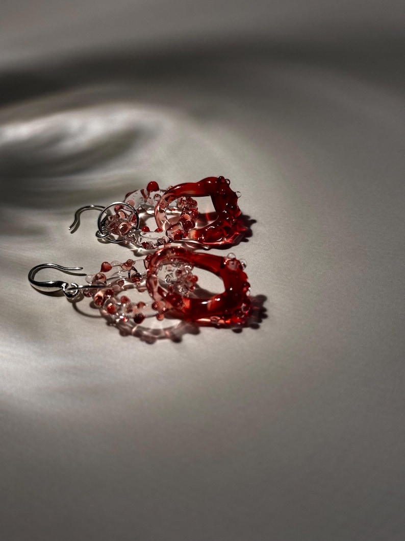 Handcrafted Red Borosilicate Glass Earrings: Silver Chainlink Charms - Etsy