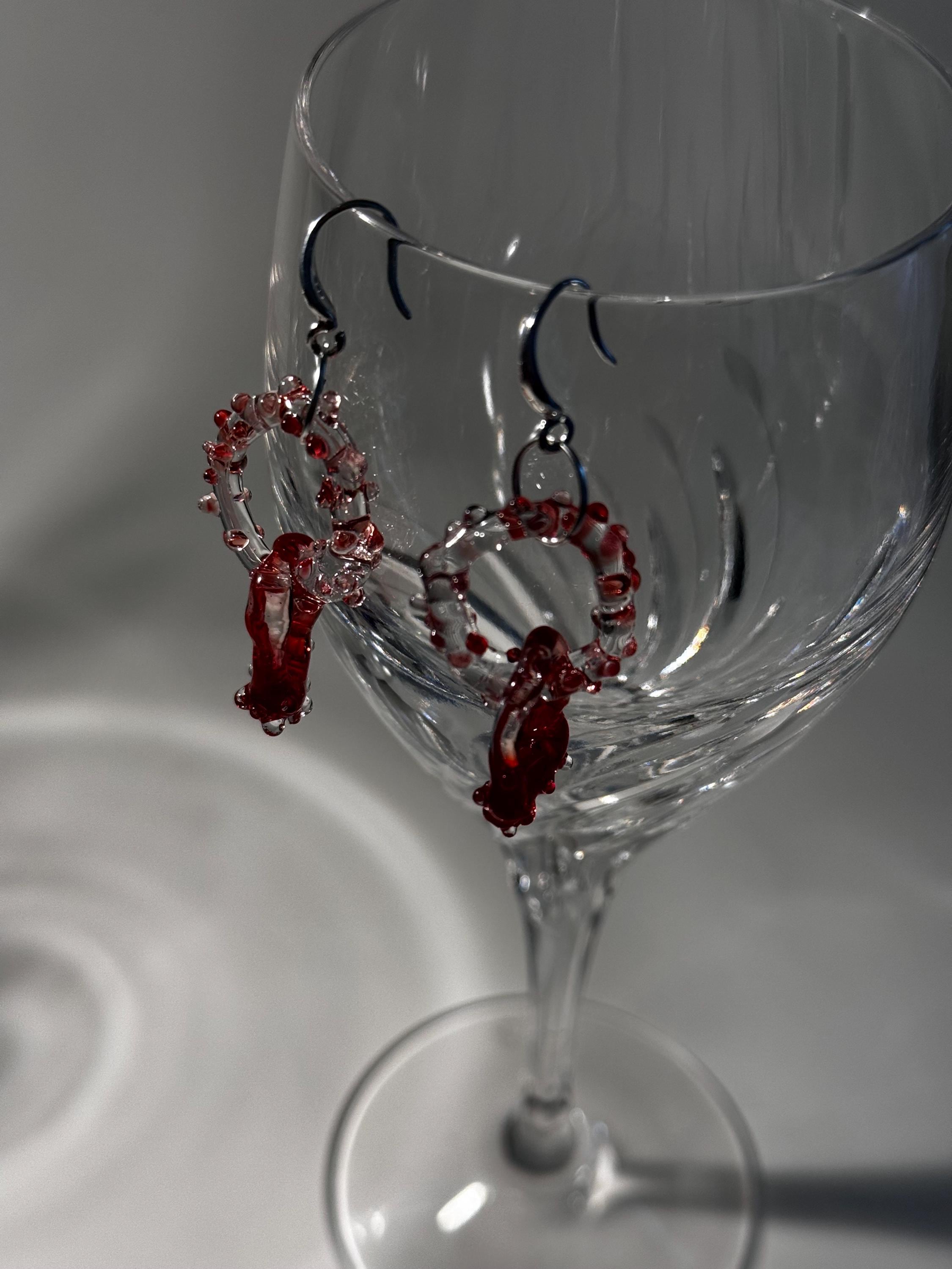 Handcrafted Red Borosilicate Glass Earrings: Silver Chainlink Charms - Etsy