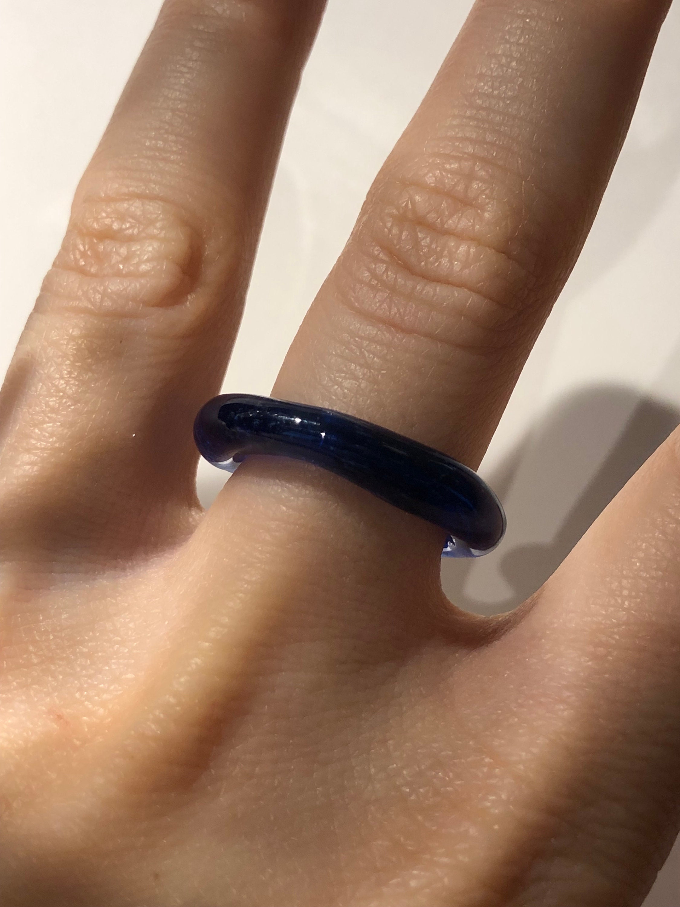 Deep Blue Glass Ring Sleek Minimalist Borosilicate Jewelry, Artisan ...
