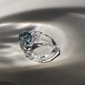 Light Blue Bubble Glass Ring - Sleek Minimalist Borosilicate Jewelry ...