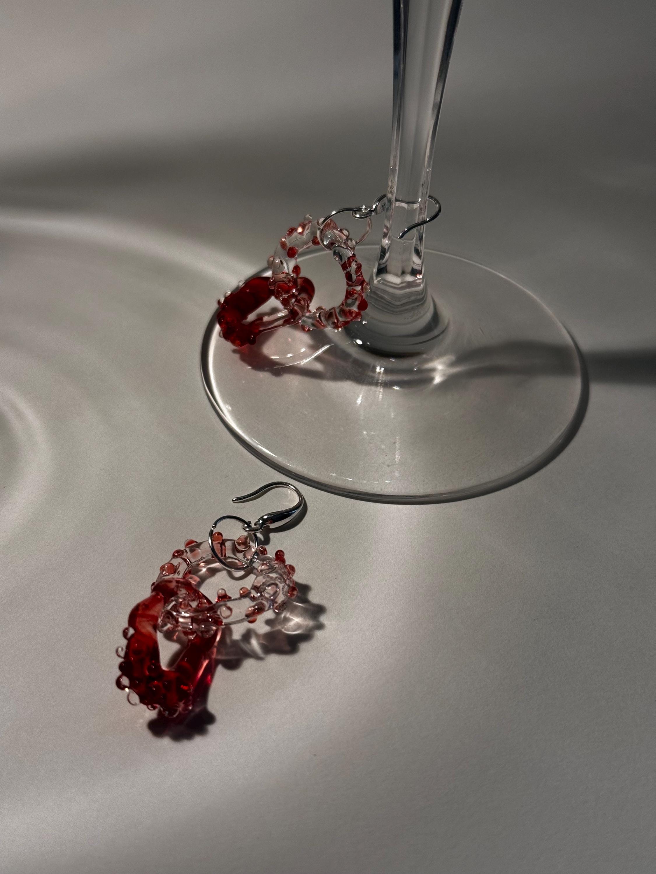 Handcrafted Red Borosilicate Glass Earrings: Silver Chainlink Charms - Etsy