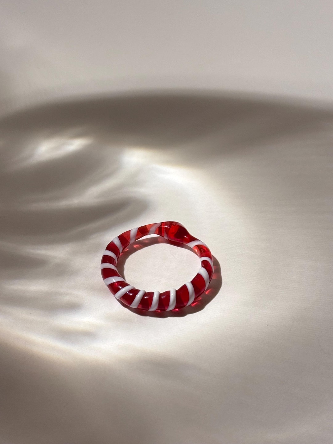 Candy Cane Red and White Glass Ring - Minimalist Borosilicate Jewelry ...