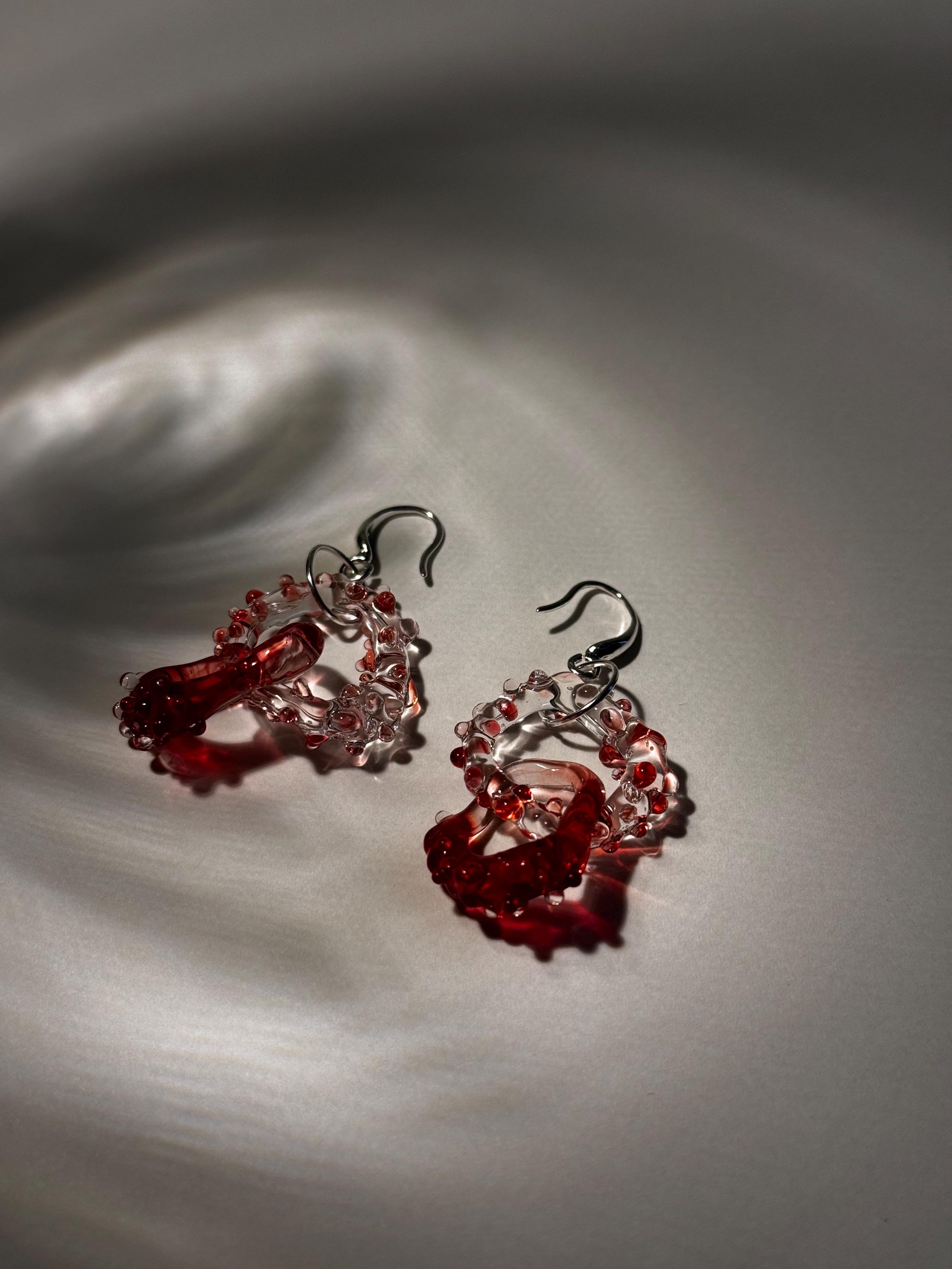 Handcrafted Red Borosilicate Glass Earrings: Silver Chainlink Charms - Etsy