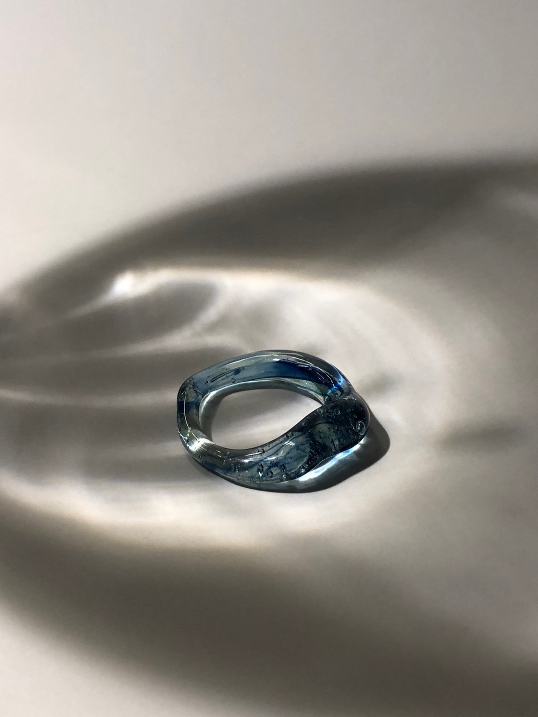 Ocean Blue Glass Ring - Sleek Minimalist Borosilicate Jewelry, Artisan ...