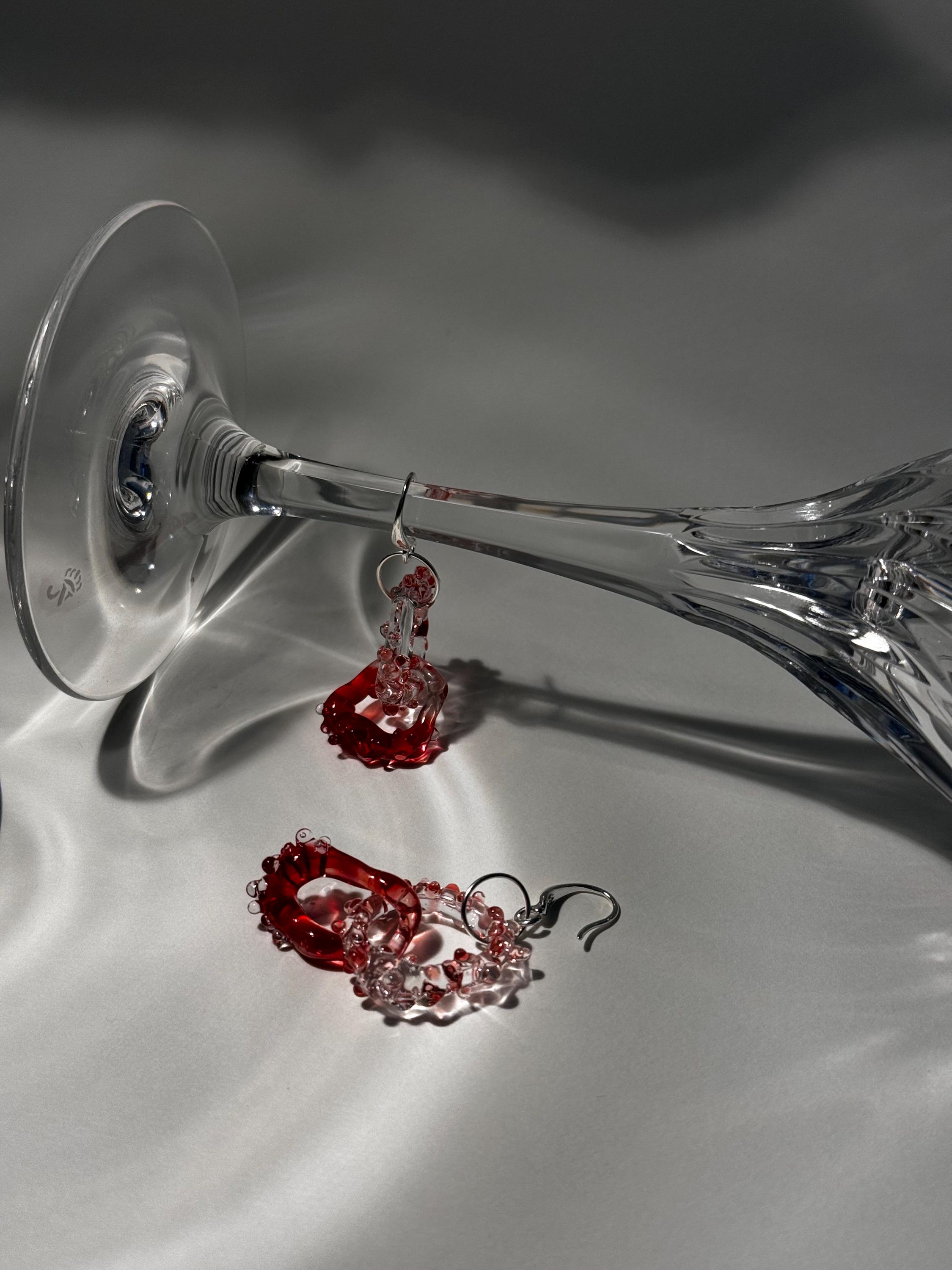 Handcrafted Red Borosilicate Glass Earrings: Silver Chainlink Charms - Etsy